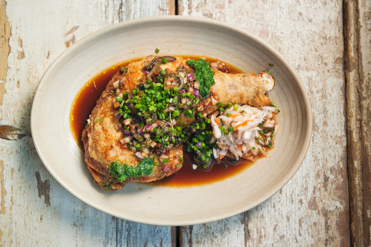 Anatomy of La Brasa's Fried Chicken with Escargot - Boston Magazine