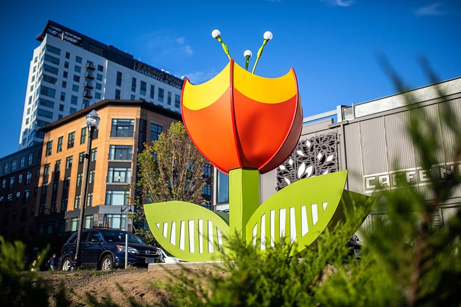 Four Giant Flower Sculptures Have Sprouted at Assembly Row